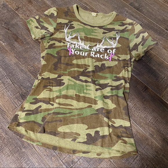 Kavio | Tops | Kavio Camo Take Care Of Your Rack Graphic Tshirt Breast ...